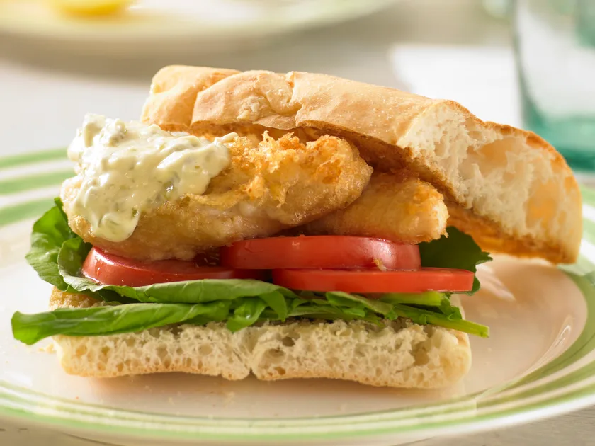 Beer-battered fish burger