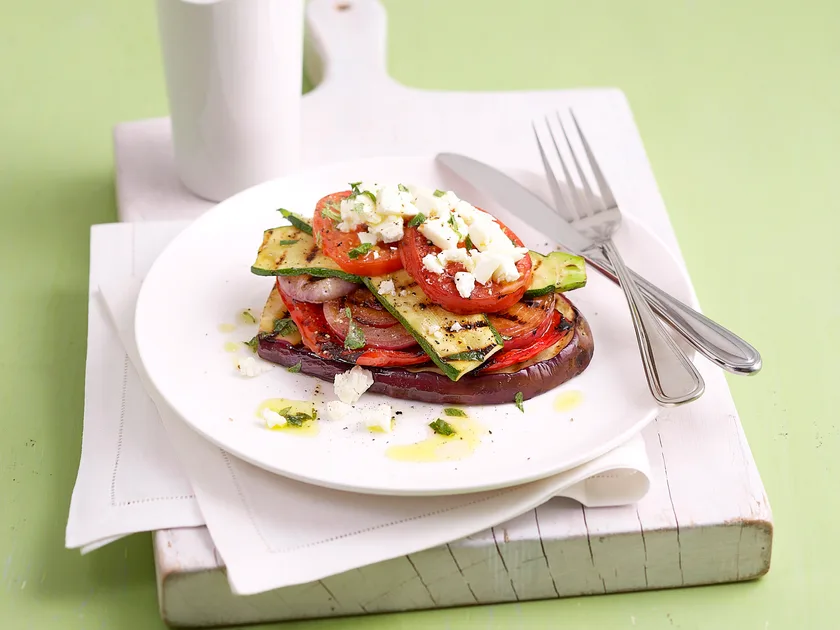 Grilled vegetable stack with feta