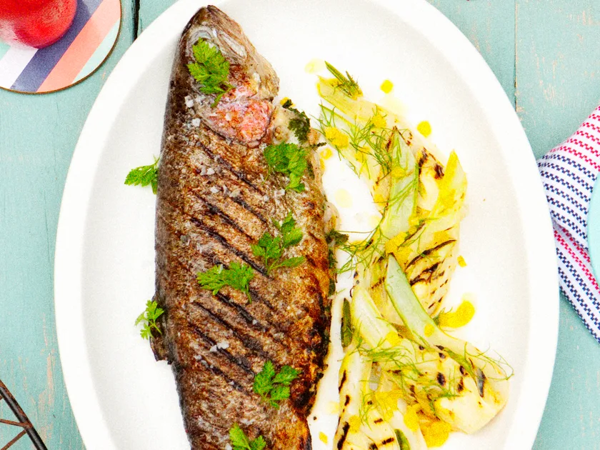 Seasoned rainbow trout with grilled fennel recipe