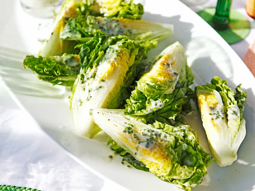 Baby cos with buttermilk and chive dressing