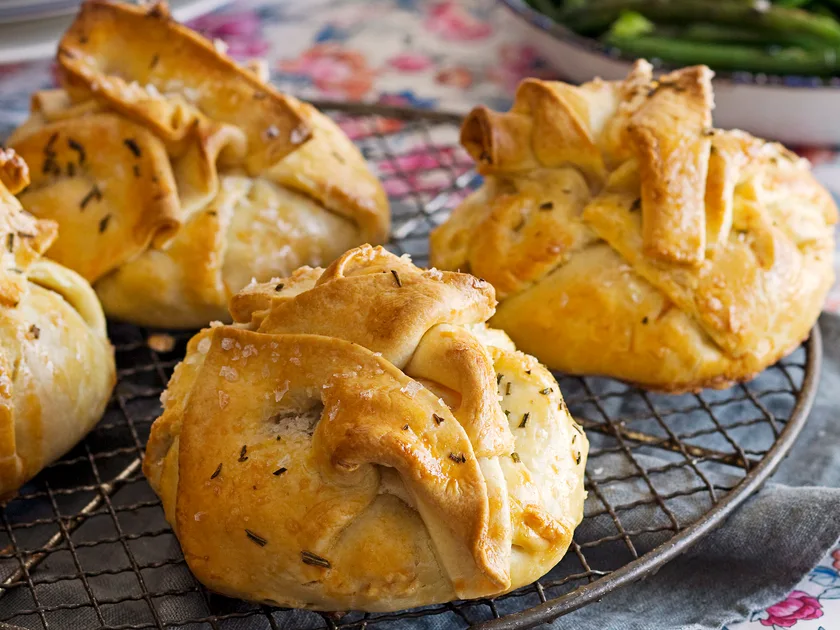 Lamb and rosemary parcels with sauteed greens