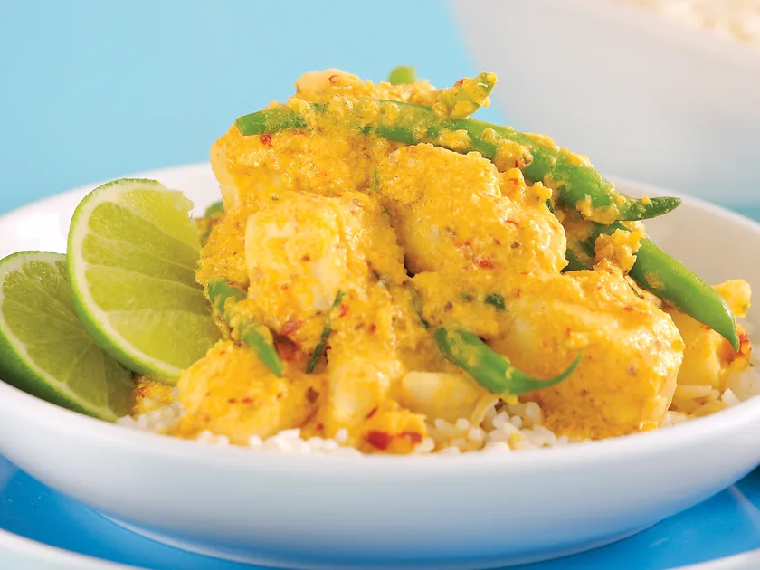 Yellow fish curry with chopped chilli and lime recipe