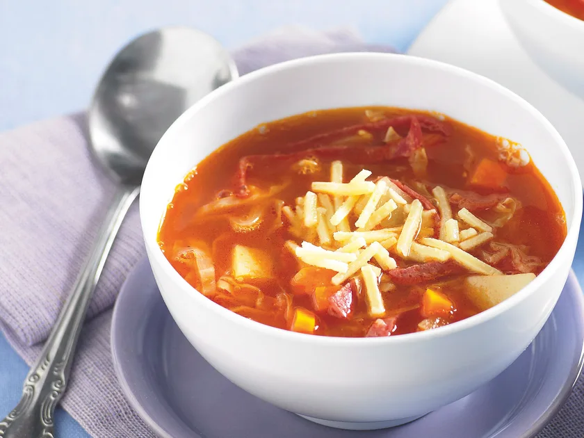 Salami and vegetable soup