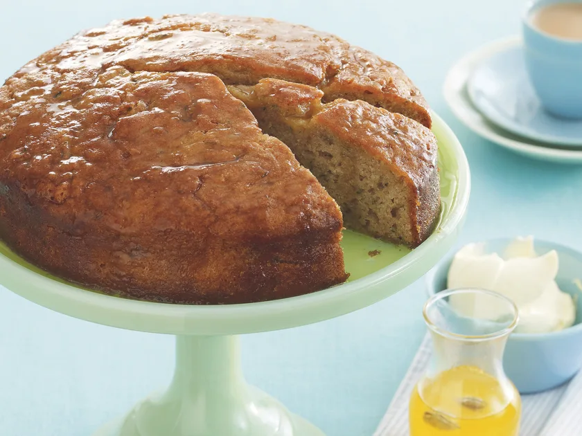 Zucchini cake with orange cardamon syrup
