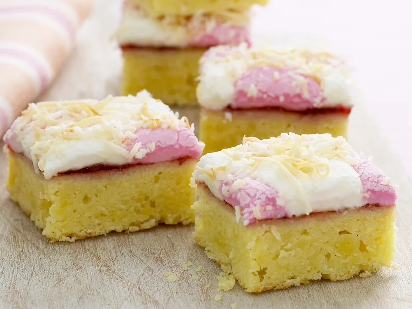 Jam and marshmallow coconut slice
