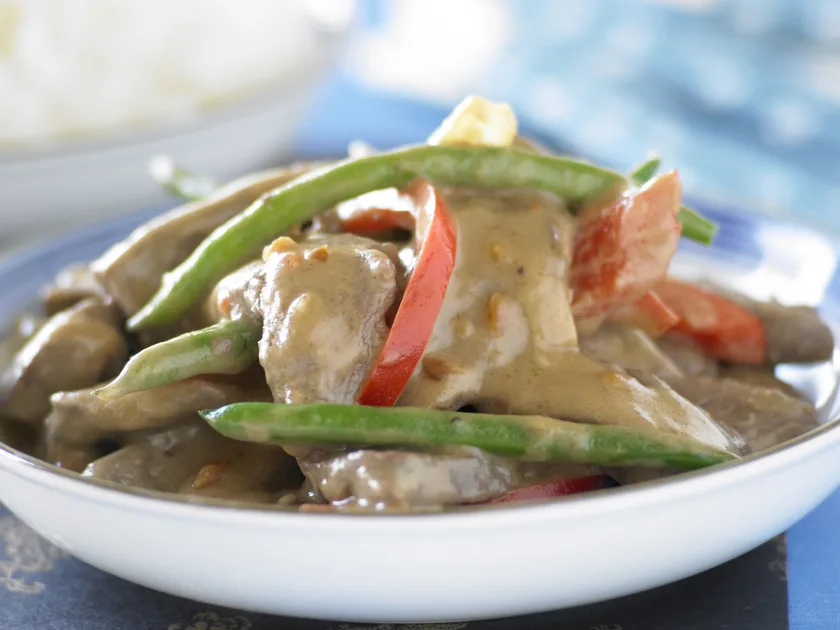 Satay beef with rice