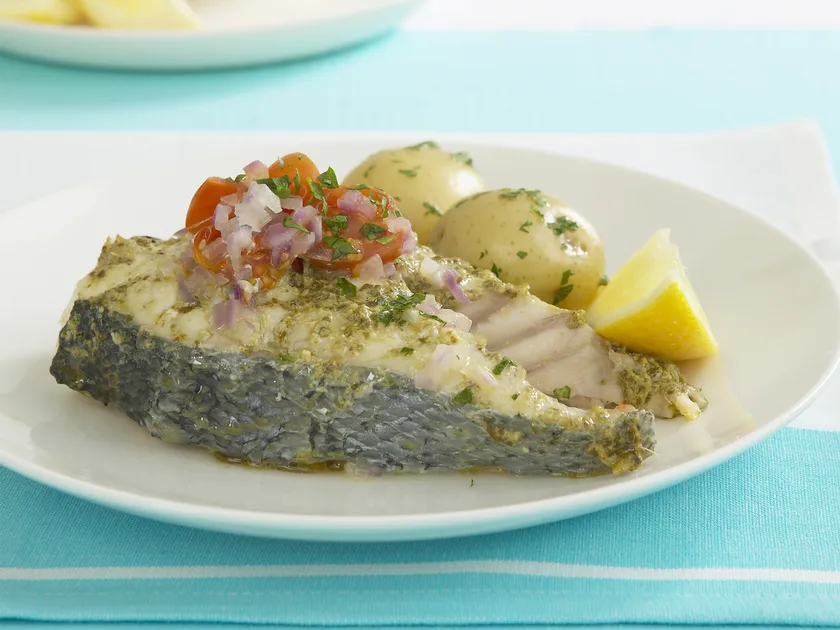 Steamed pesto blue eye cutlets