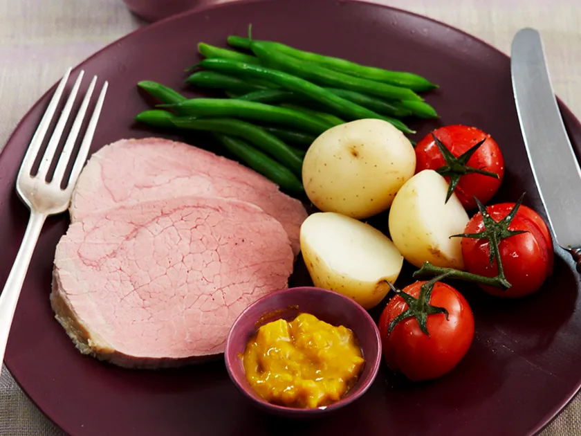 Classic corned beef with truss tomatoes recipe