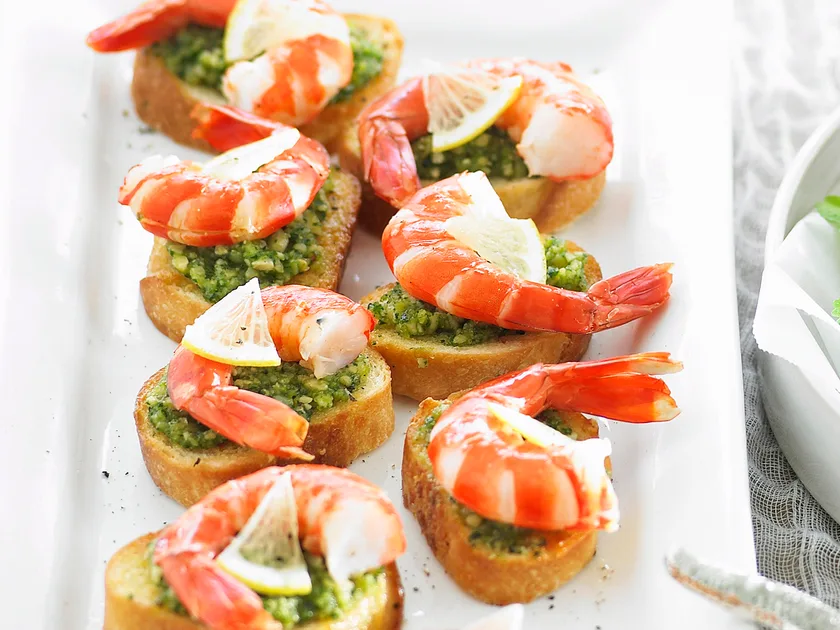 Fish cakes, prawn bruschetta