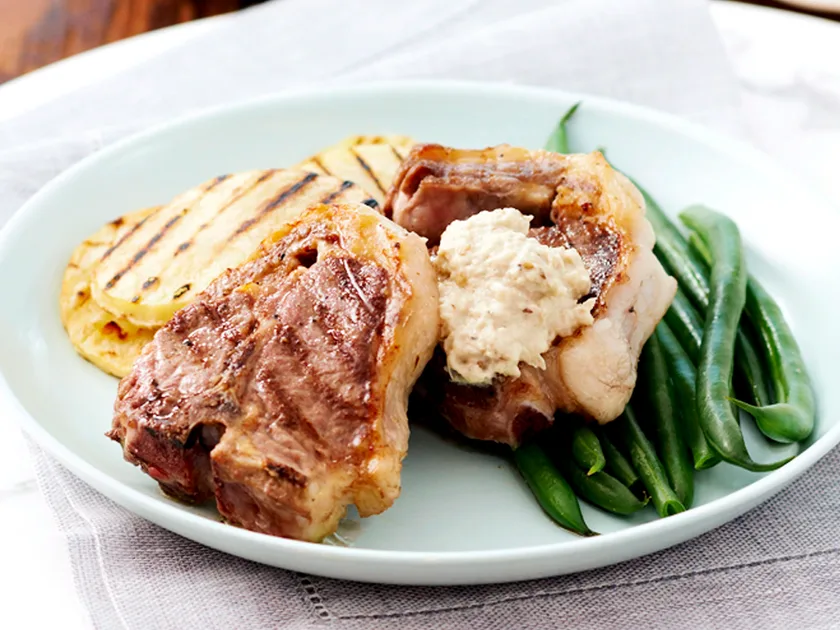 Lamb chops with baba ghanoush