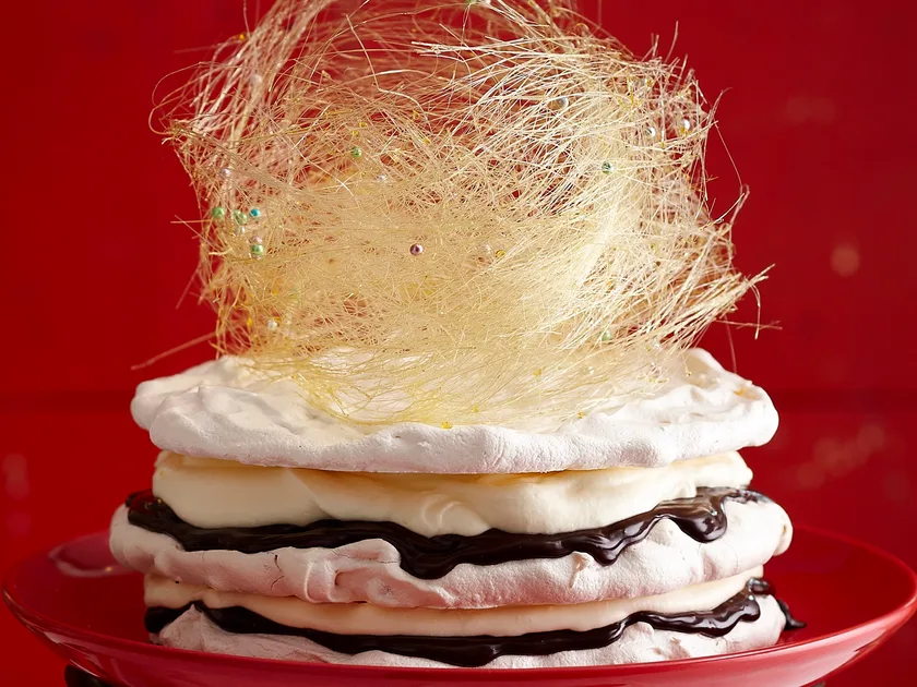 Layered meringue torte