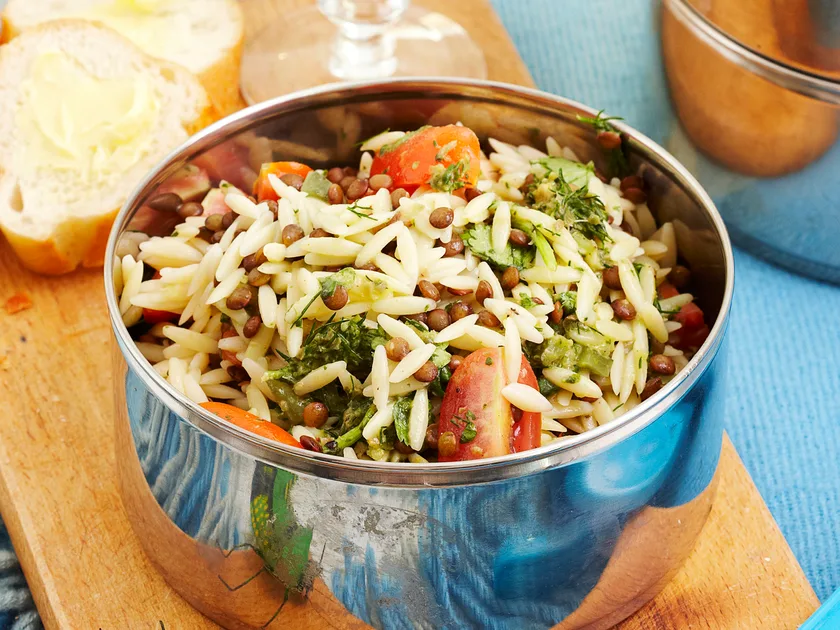 Risoni, lentil and salsa verde salad