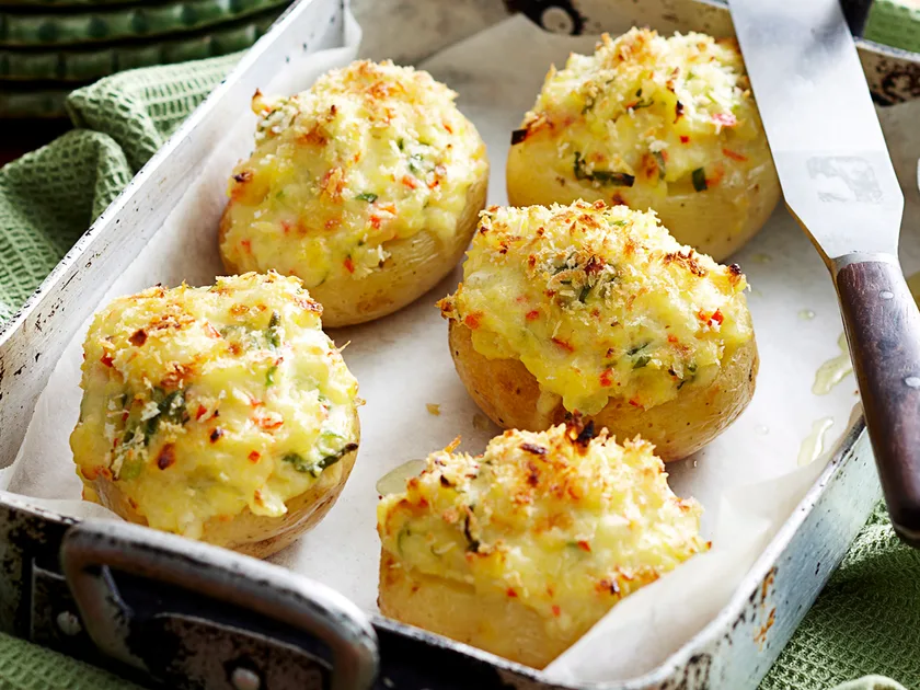 Cheesy corn-stuffed spuds