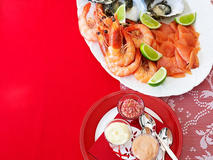 Easy seafood platter with trio of sauces