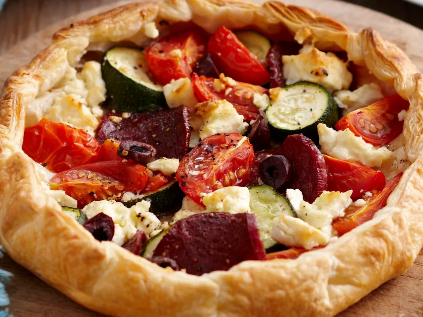 Golden free-form Mediterranean pie recipe