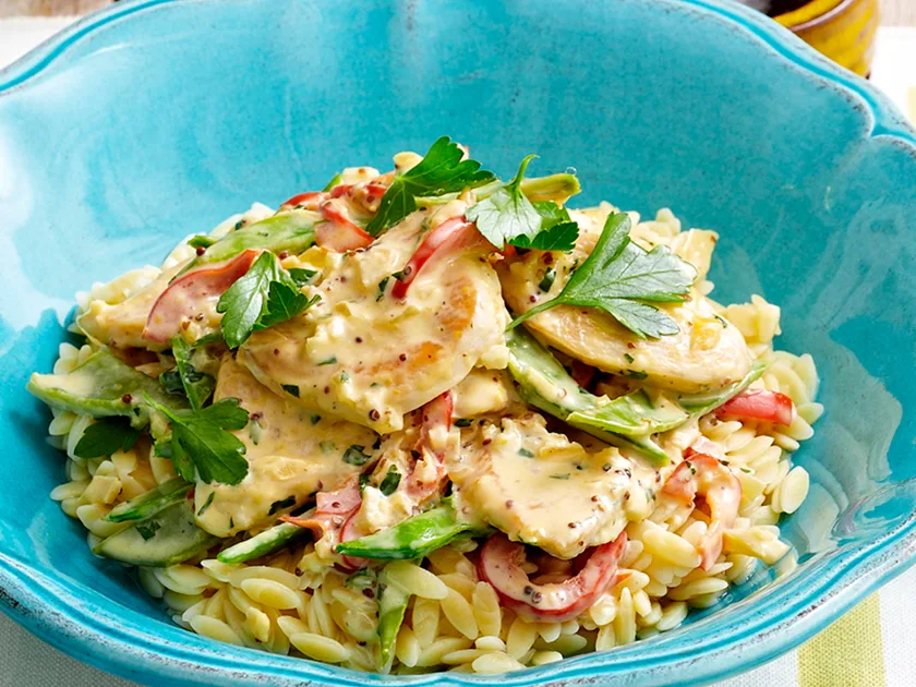 Creamy honey mustard chicken risoni recipe