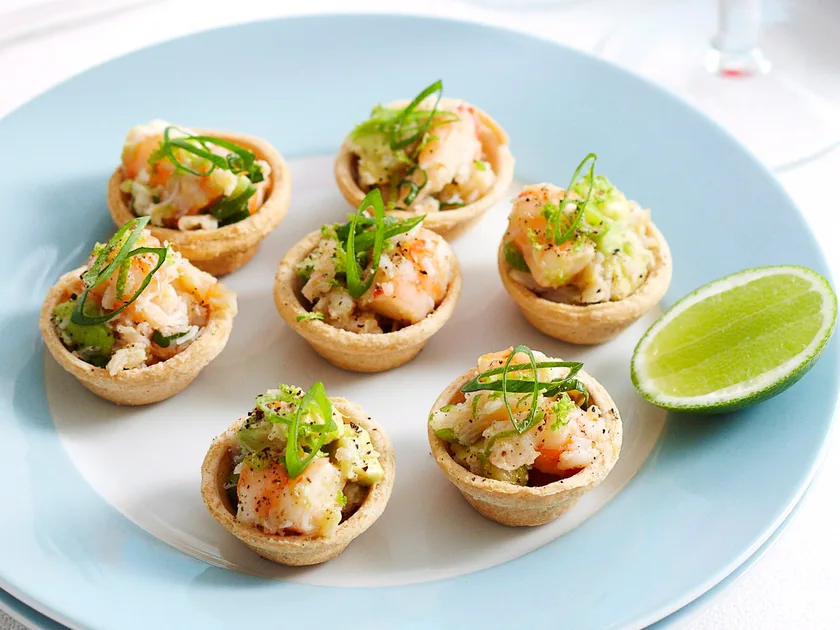 Prawn, crab and avocado tarts