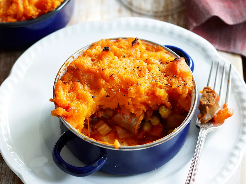 Sausage and kumara pie
