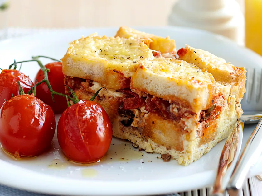 Savoury bread and butter bake