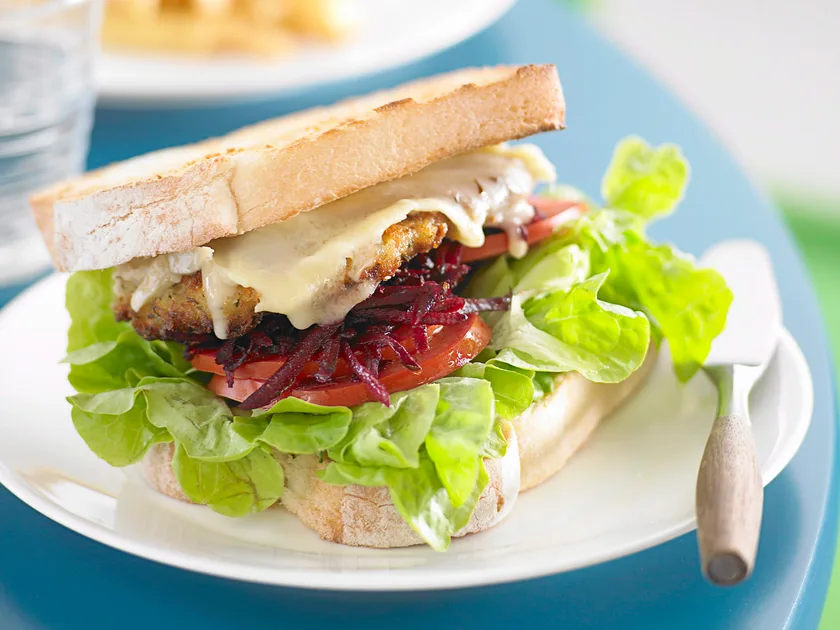 Crispy crumbed turkey schnitzel toasted sandwich recipe