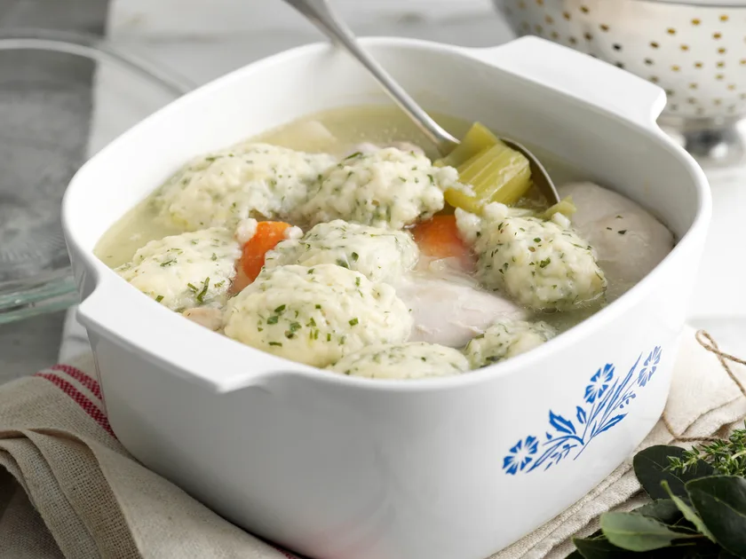 Chicken and leeks with parsley dumplings