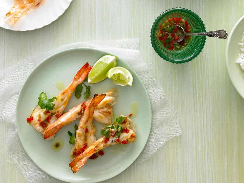 Char-grilled prawns with chilli dressing