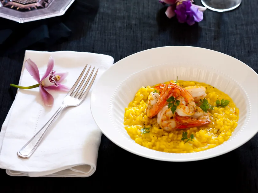 Saffron, fennel, prawn and champagne risotto