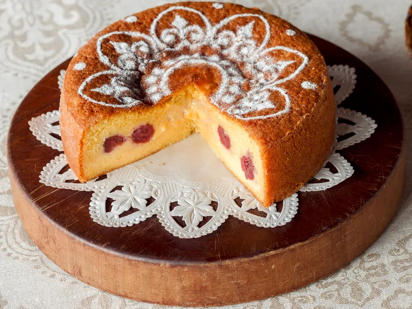 Sour cherry custard cake
