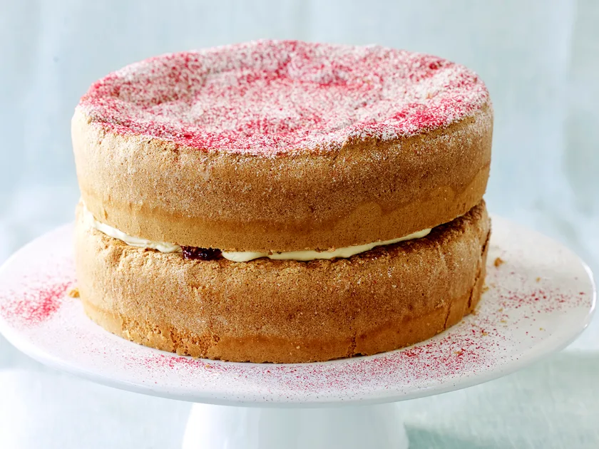 Whisked sponge cake with jam and cream filling