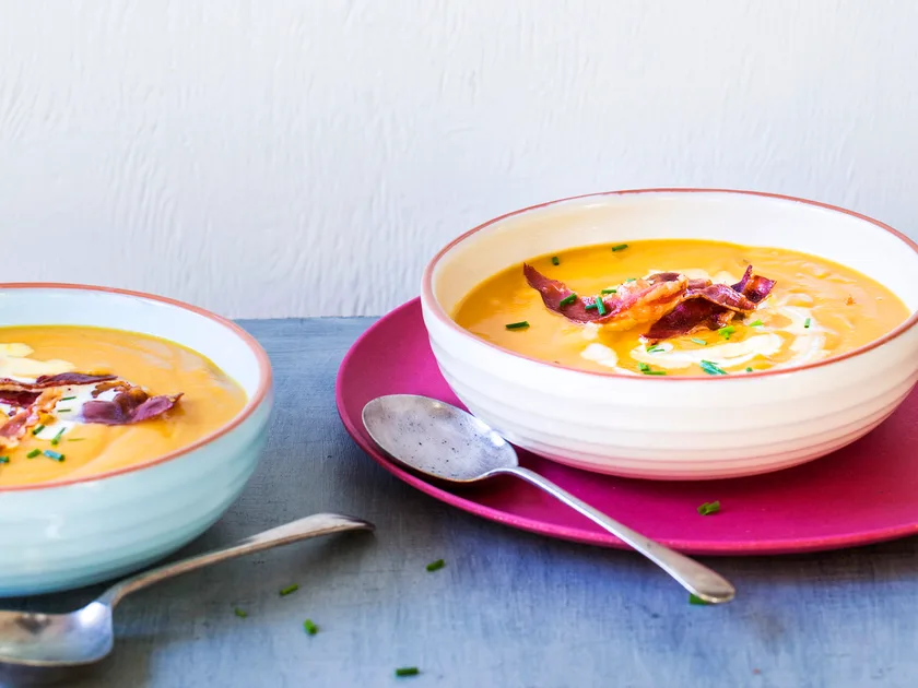 Creamy butternut and bacon soup