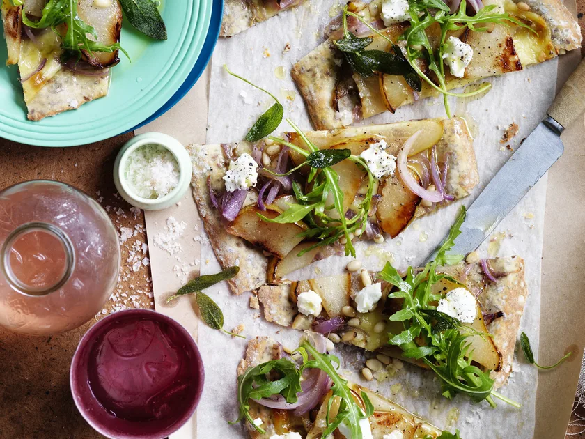 Pear, sage & goat's cheese seeded flatbreads