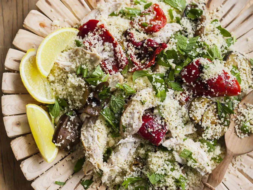 Char-grilled vegetable, chicken and couscous salad