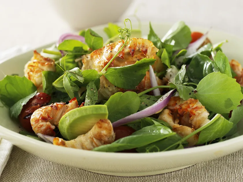 Warm balmain bug salad with saffron dressing