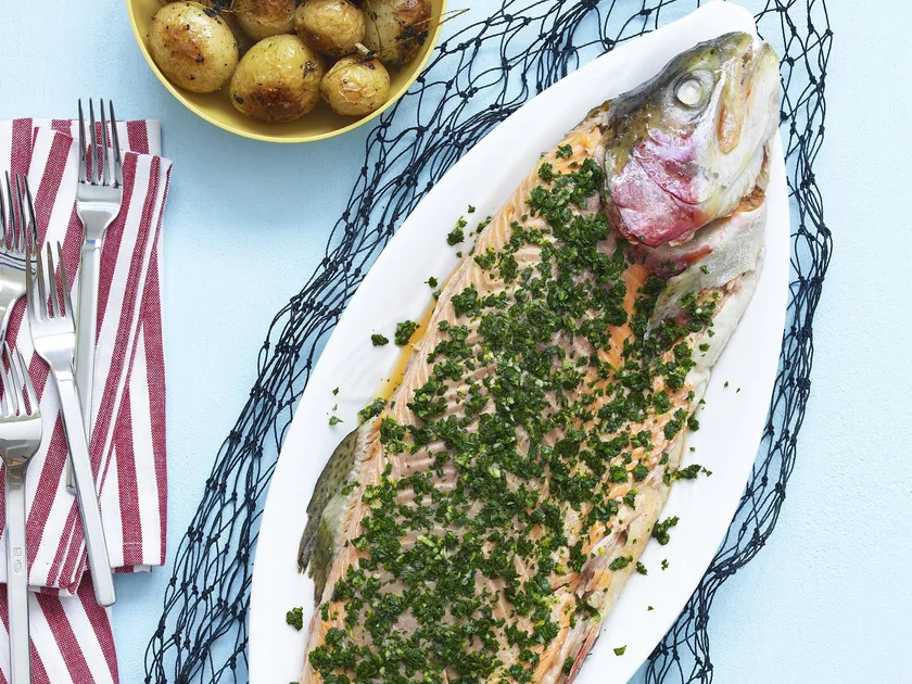 Whole fish in a salt crust with gremolata