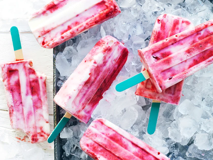 Raspberry and vanilla yoghurt ice-blocks