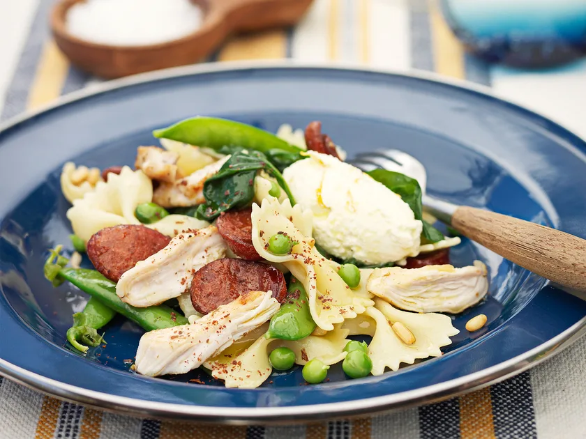 Sumac chicken and chorizo pasta