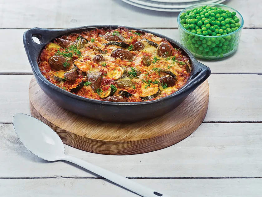 Courgette and sausage baked risotto