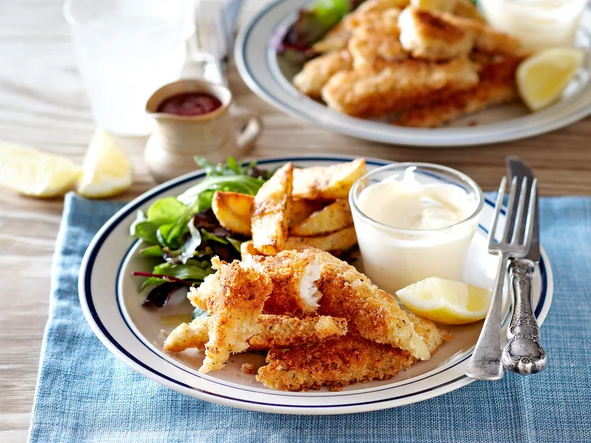 Crunchy fish goujons and wedges