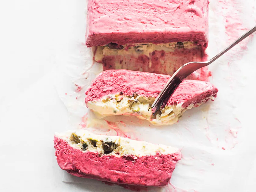 Raspberry and pistachio semifreddo