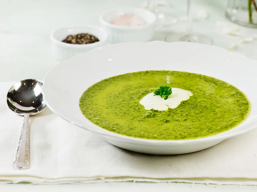 Kakariki soup with homemade mayo