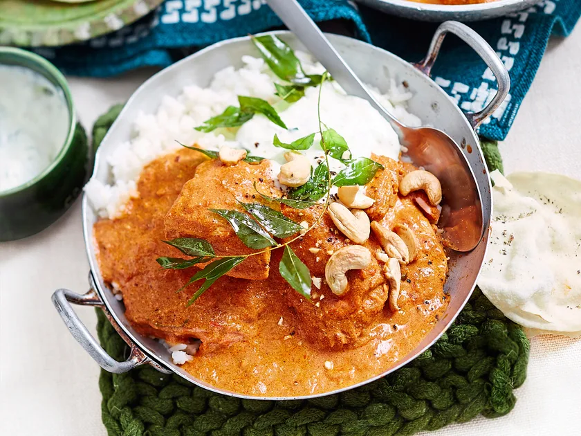 Easy butter chicken with cashews and raita recipe