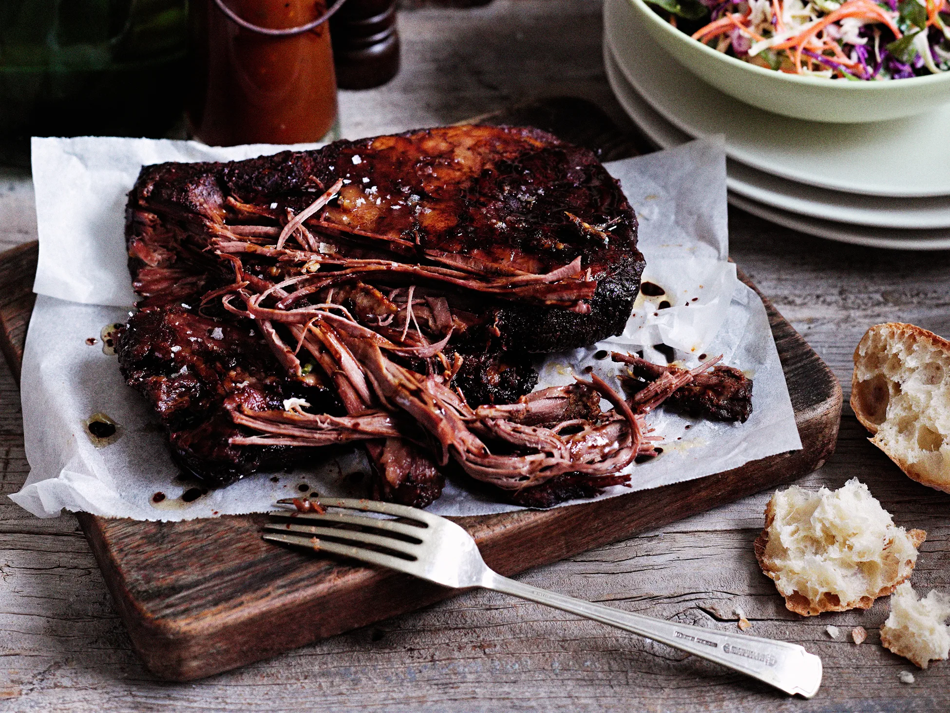 Slow-cooked pulled beef brisket