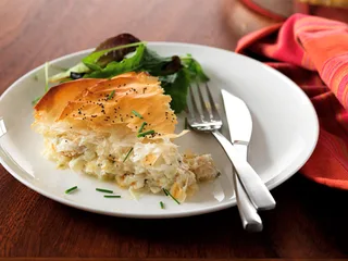 Winter smoked fish filo pie