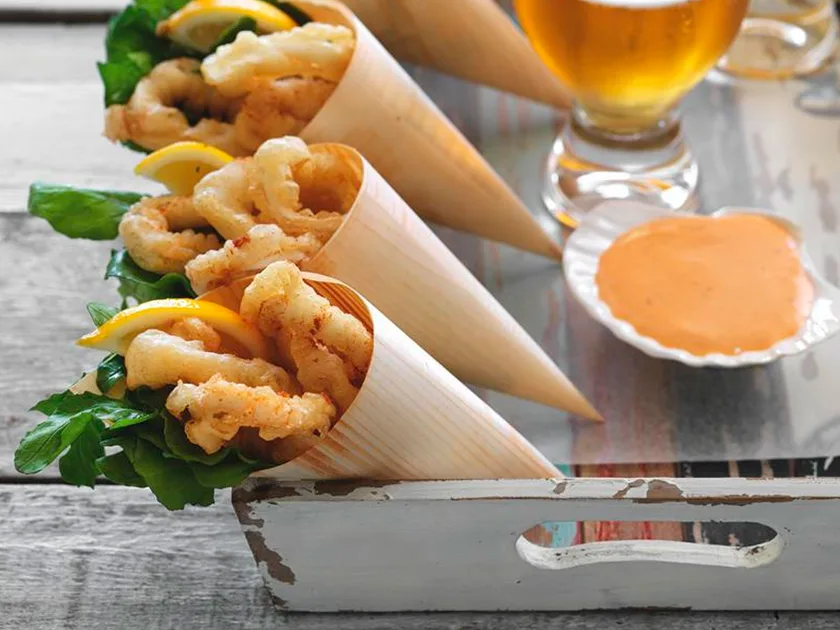 Beer-battered calamari with chipotle mayonnaise