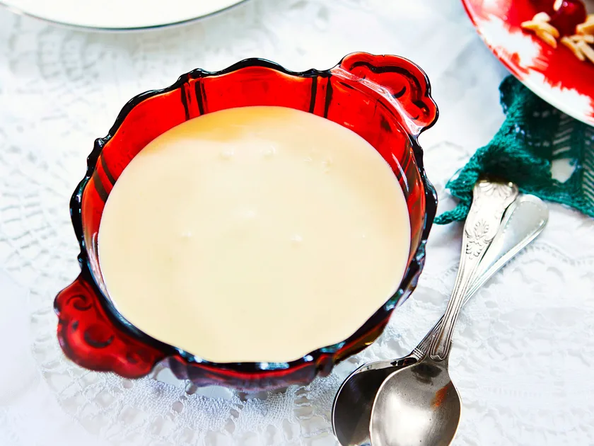 Orange-scented brandy custard sauce