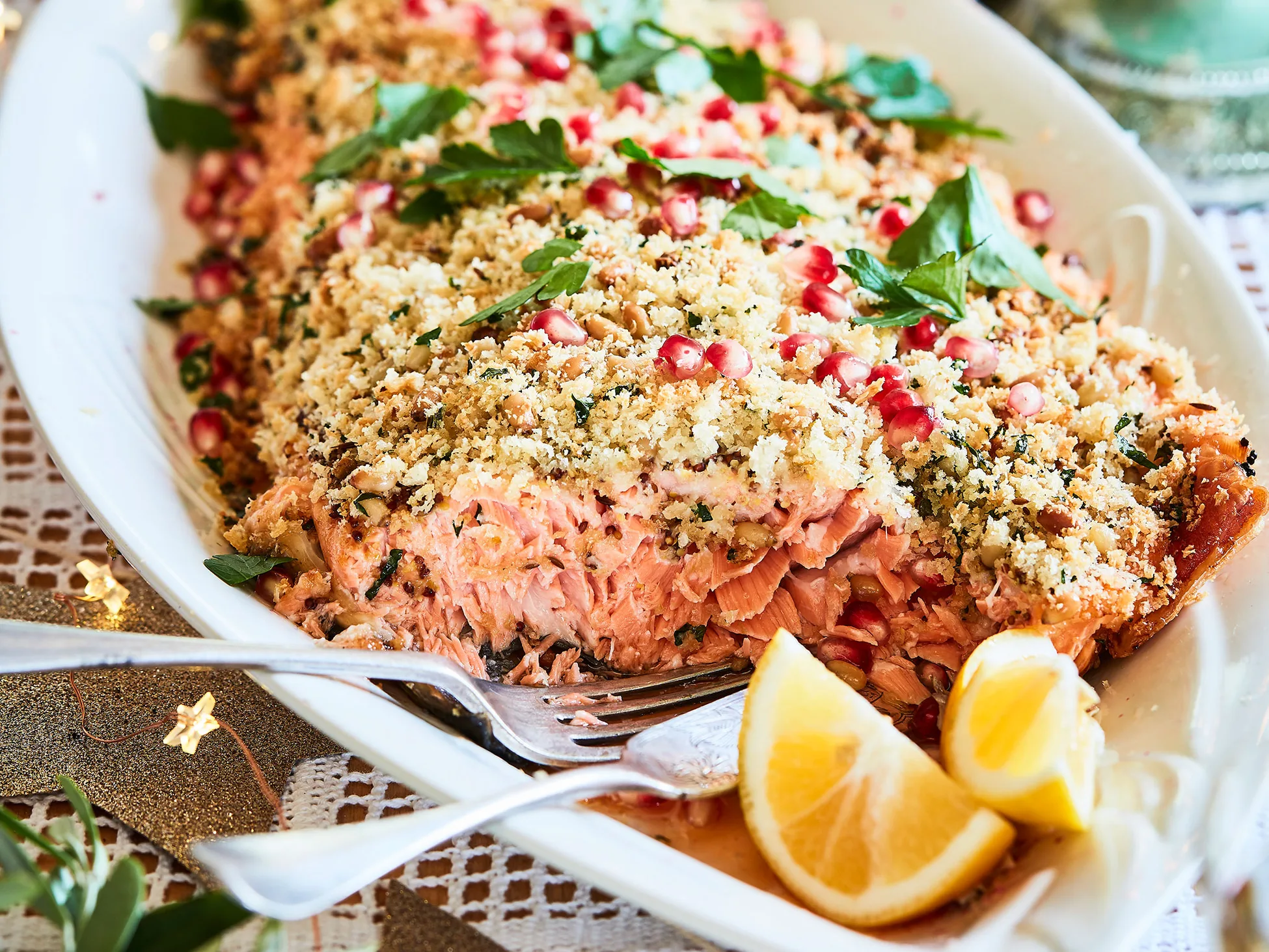 Crumbed Christmas salmon