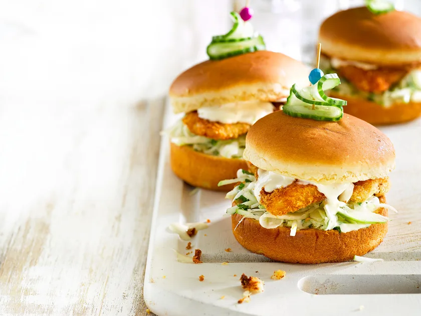 Fennel slaw and crispy fish sliders