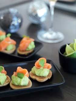 Blinis with avocado and salmon