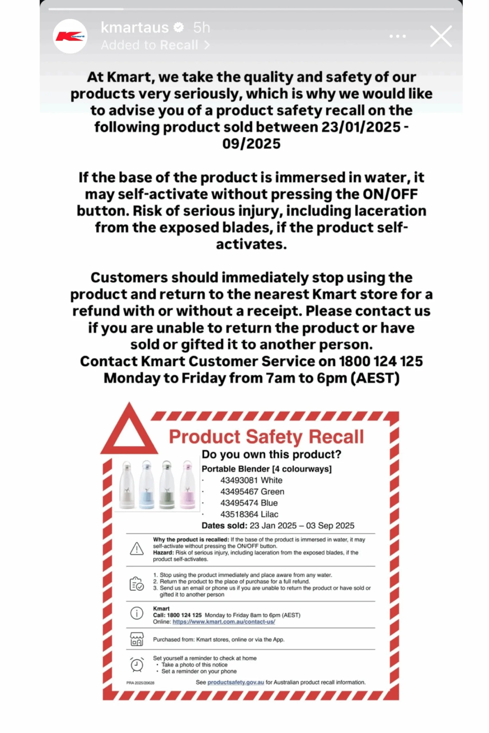 Kmart issues urgent recall on $25 item with dangerous 'self-activate ...