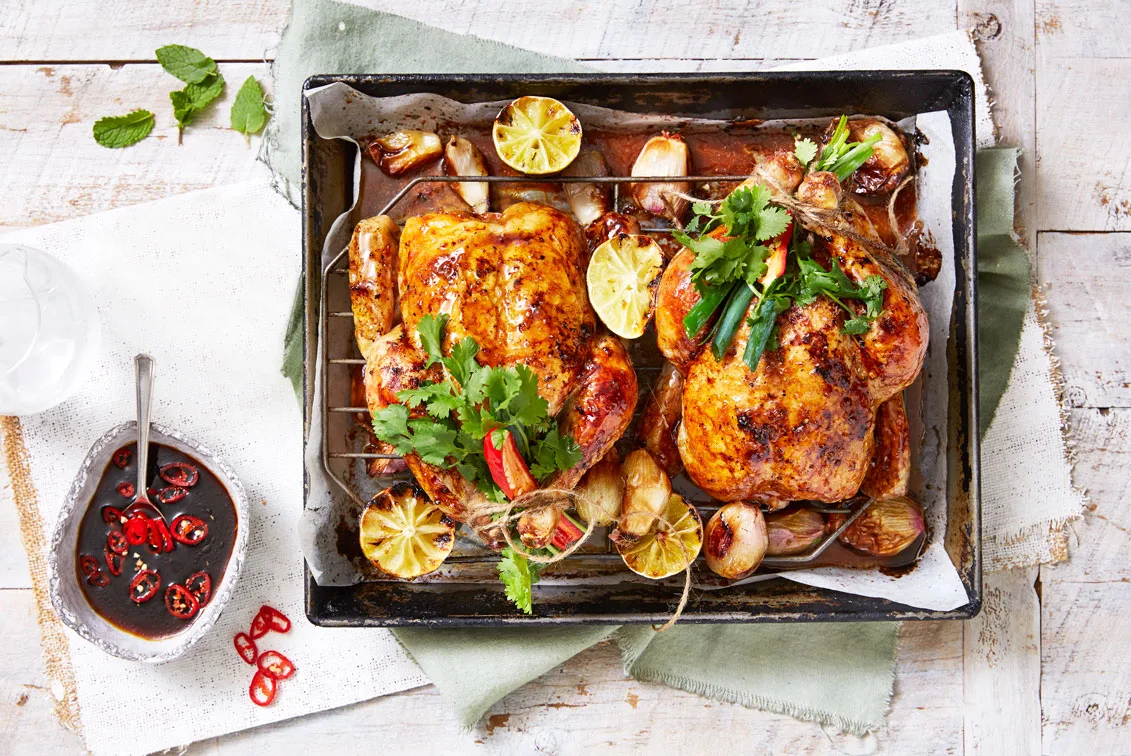 Roast chicken with caramel tamari and ginger sauce - Better Homes ...